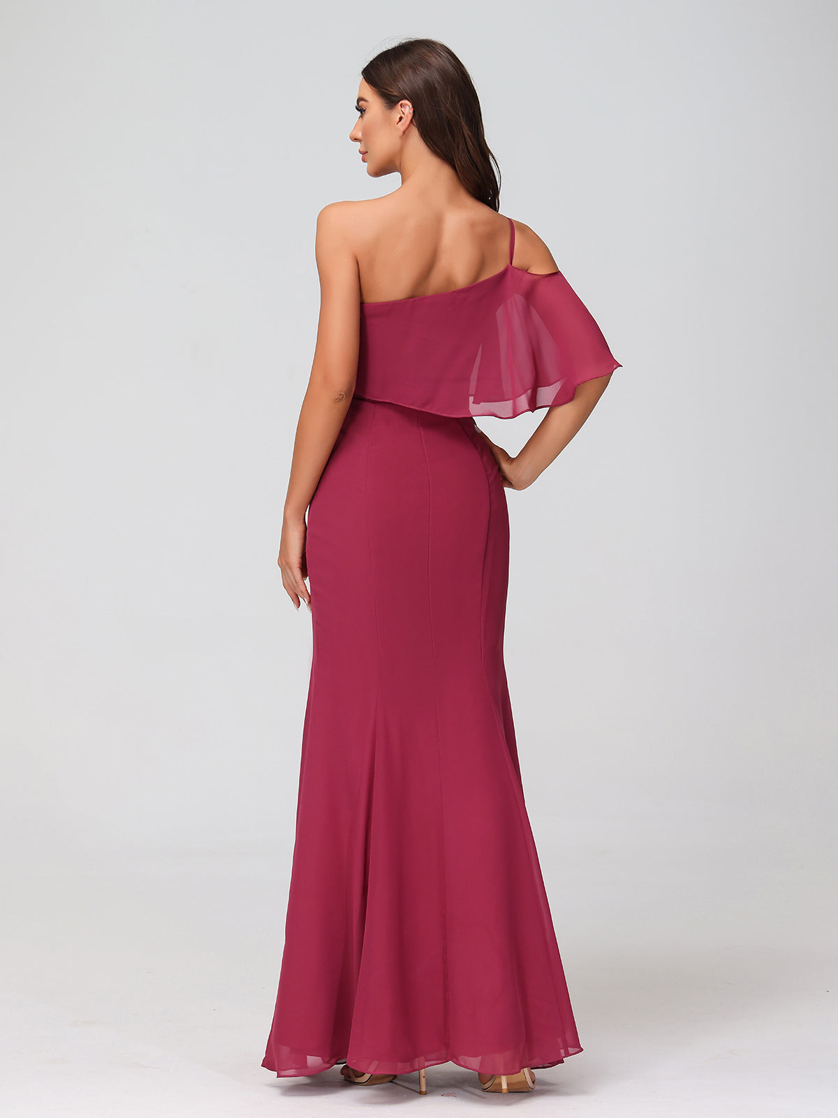 Mermaid Chiffon One Strap Dress with Slit Mulberry | BABARONI – BABARONI UK