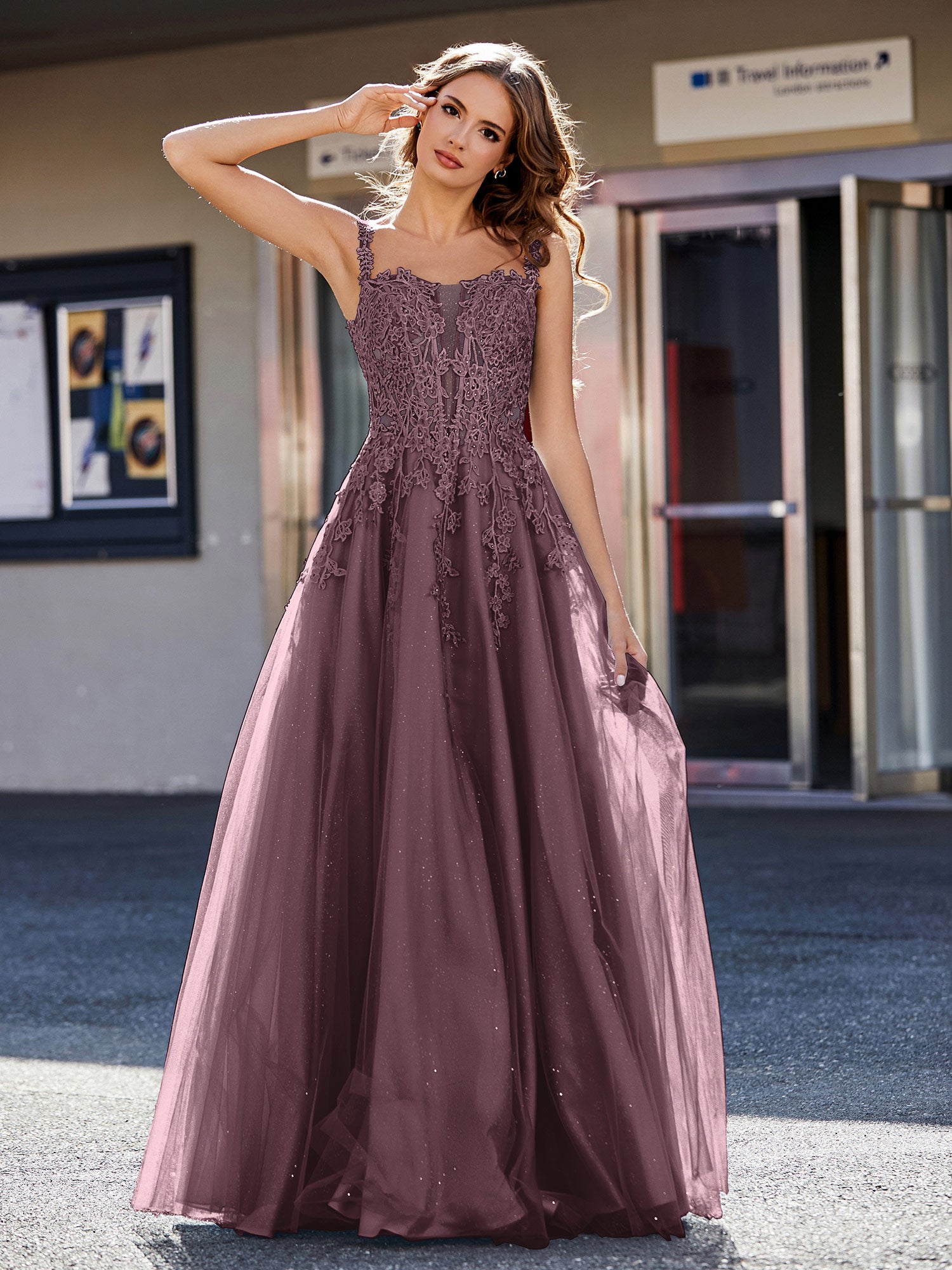 A-line Square Floor length Tulle Prom Dresses Cabernet – BABARONI UK