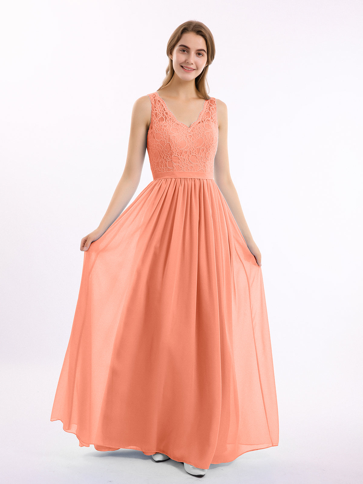 Floral Lace Top and Chiffon Bottom Full-length Dresses Sunset ...
