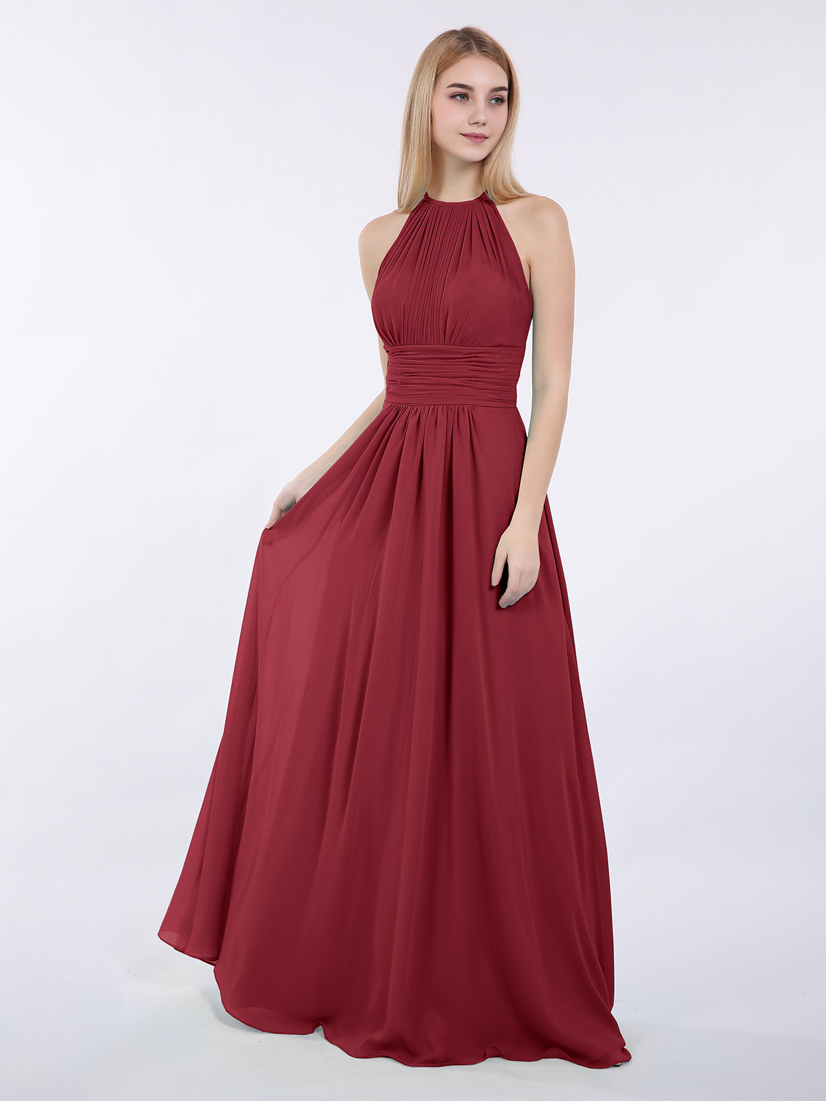 Long Halter Chiffon Dresses of Bridesmaid Burgundy| BABARONI – BABARONI UK