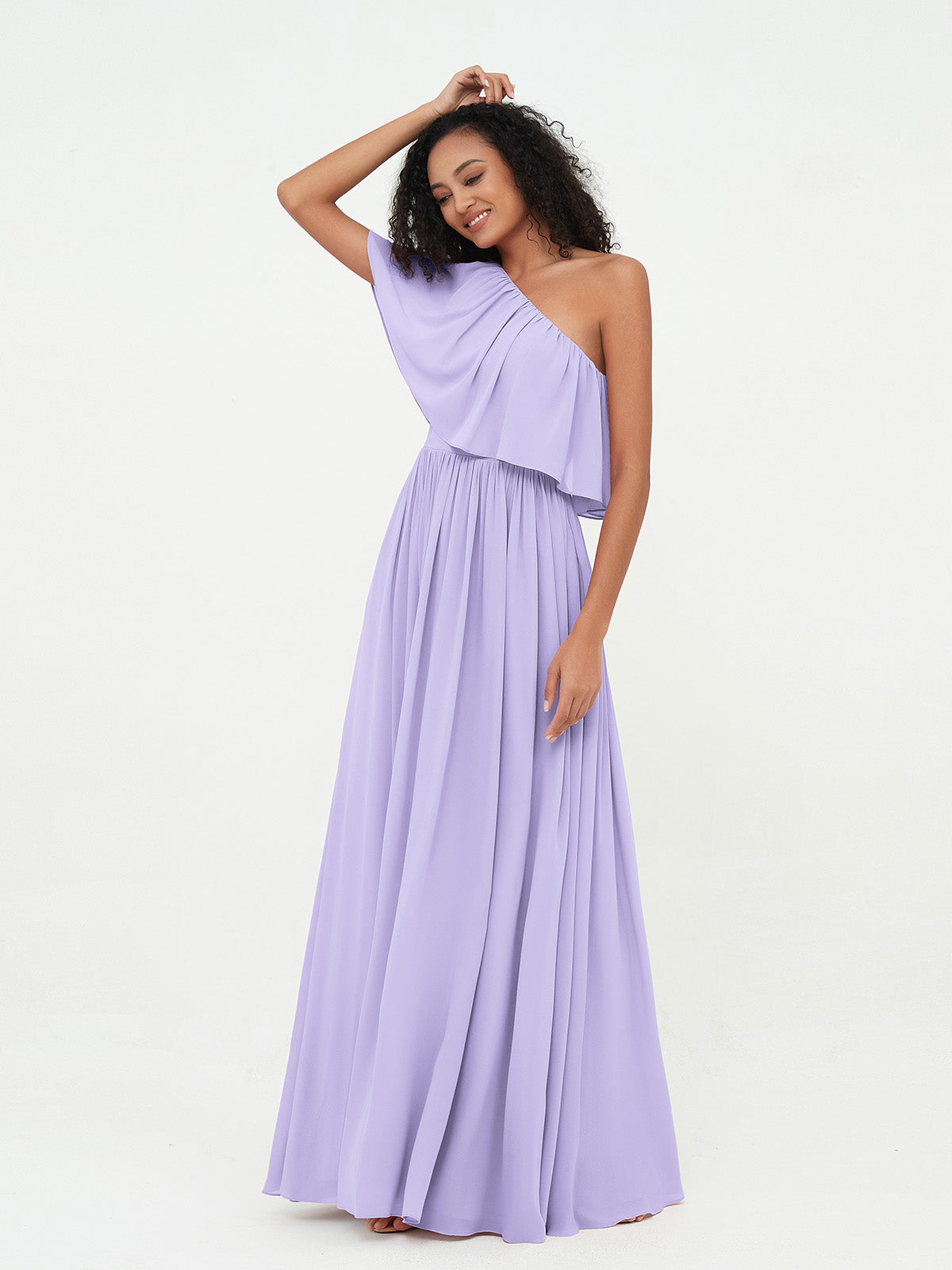 BABARONI Chiffon Lilac Bridesmaid Dresses A-line One Shoulder ...